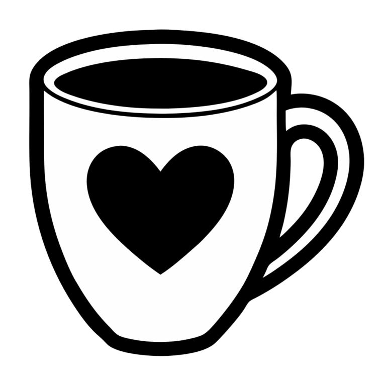 Black and White Valentine Coffee Mug Clipart | Free Png, Svg, Vector