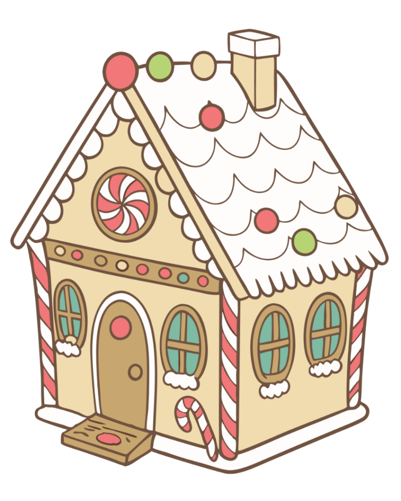 Gingerbread House in Candy cane Theme Black and White | Free Png, Svg ...